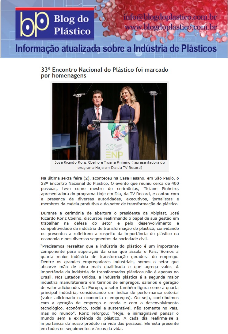 33º ENCONTRO NACIONAL DO PLÁSTICO: PRESIDENTE DA VIDEOLAR-INNOVA, LIRIO ...